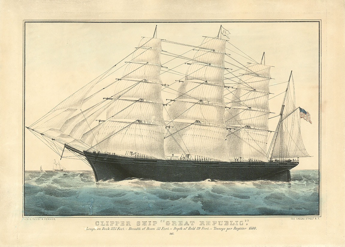 Clipper Ship "Great Republic." : Length on Deck 325 Feet. - Breadth of ...